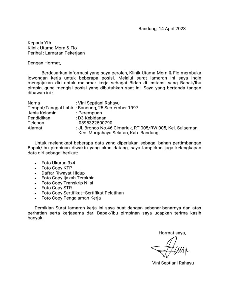 SURAT LAMARAN Mom & Flo | PDF