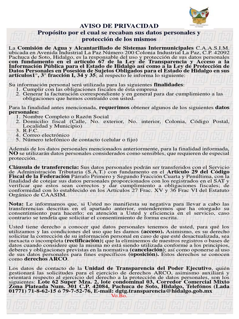 Aviso Privacidad | PDF | Privacidad de la información | Gobierno