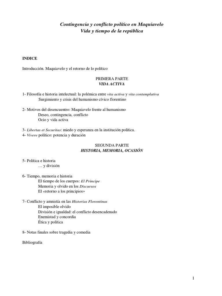 Torres S Contingencia y Conflicto Pol Tico en Maquiavelo Vida y Tiempo de La Rep Blica | PDF ...