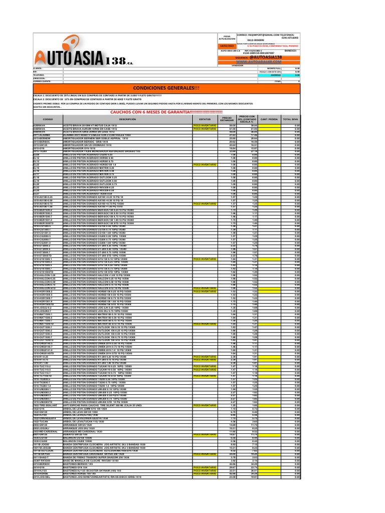 Lista de Precio Autoasia 18 Febrero 2023 | PDF
