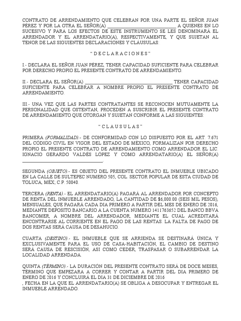 Contrato de Arrendamiento Generico | PDF | Derecho privado