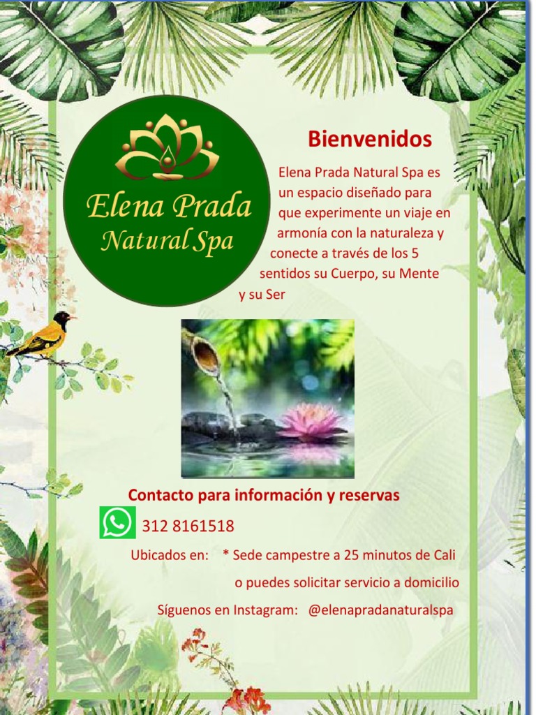 Carta de Servicios Elena Prada Natural Spa | PDF | Masaje | Cuidado de ...