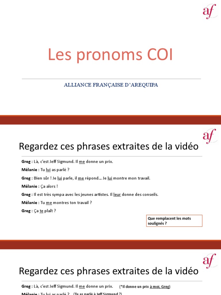 A1-4 Les Pronoms Coi | PDF | Complément d'objet | Genre grammatical