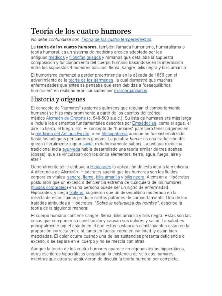 Teoría De Los Cuatro Humores Médicos Pdf Medicina