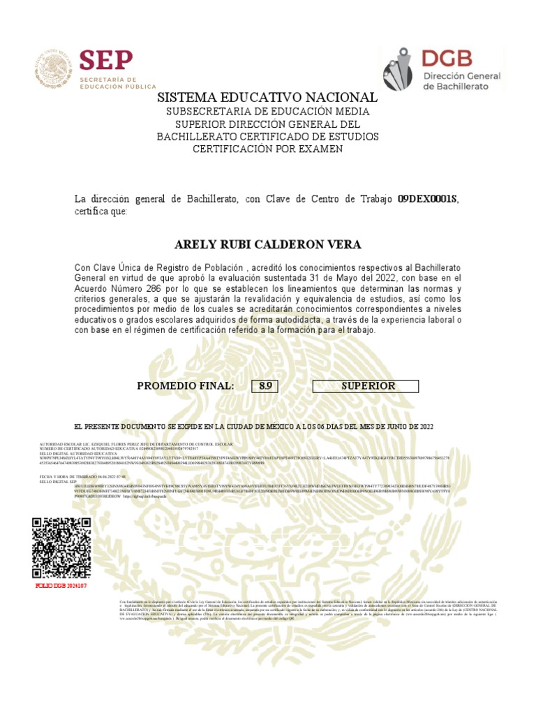 Sistema Educativo Nacional: Arely Rubi Calderon Vera | PDF