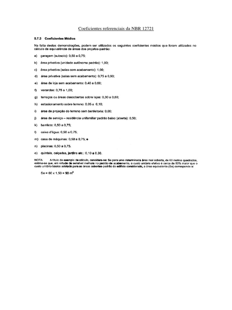 Coeficientes de Equivalencia Da NBR 12721 | PDF