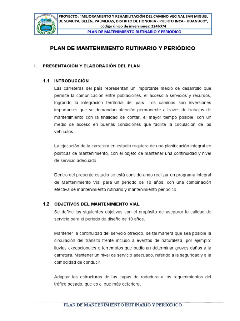 1 Plan de Mantenimiento Rutinario y Periodico..... Listo | PDF | La ... 1 Plan de Mantenimiento Rutinario y Periodico..... Listo | PDF | La ...