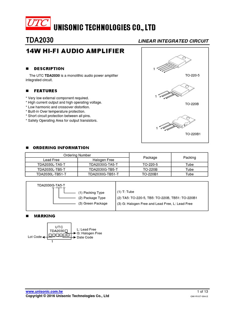 TDA2030 | PDF | Amplifier | Electronic Filter