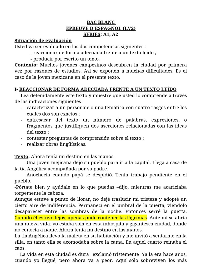 Bac Blanc - Espagnol LV2 | PDF | Cognición | Ciencia cognitiva