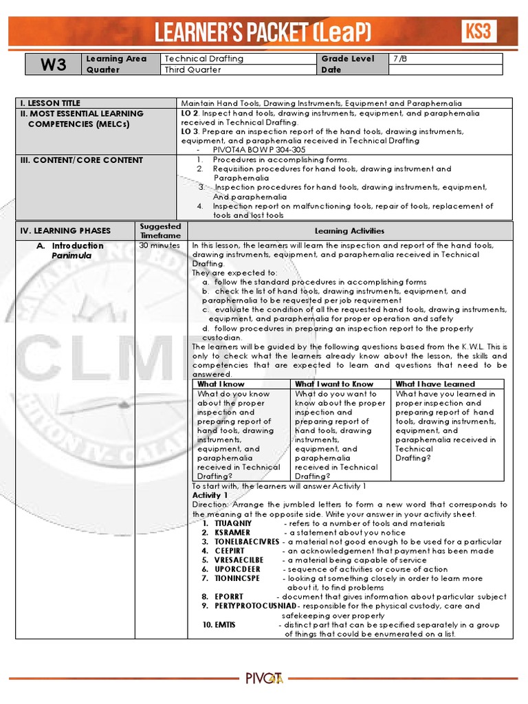 TLE_Technical Drafting7-8_week3 | PDF | Receipt | Inventory