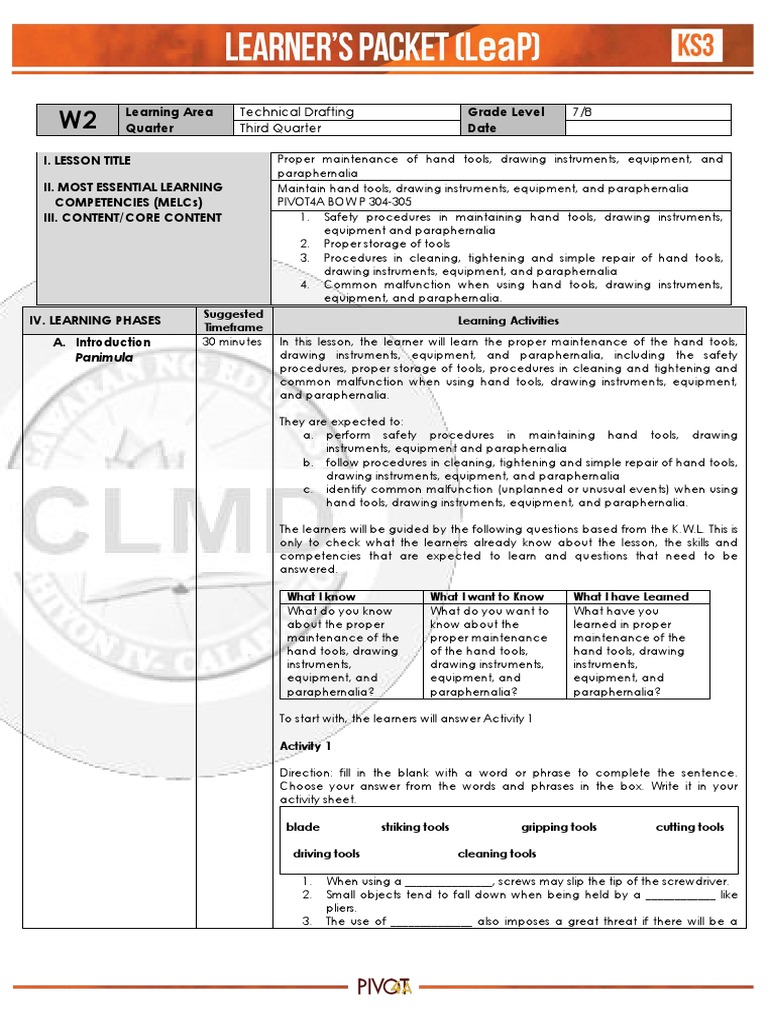 TLE_Technical Drafting7-8_week2 | PDF | Tools | Learning