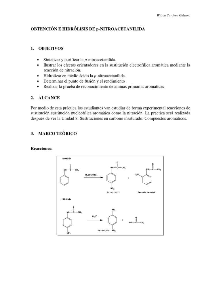 Nitración y Hidrólisis de p-Nitroacetanilida | PDF | Química Física ...