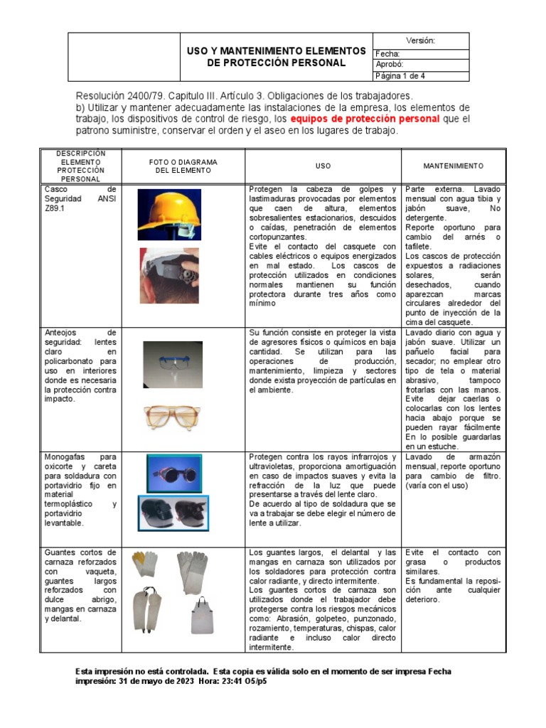 Uso y Mantenimiento de Epp | PDF | Soldadura | Construcción
