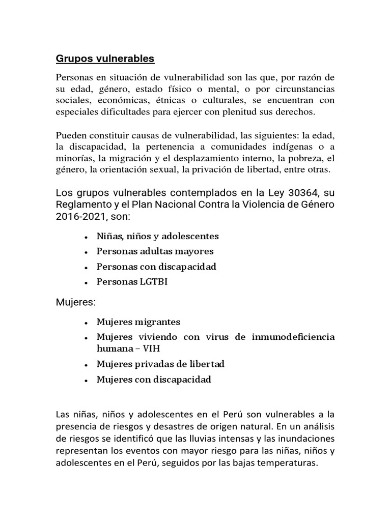 Grupos Vulnerables | PDF | Perú | Invalidez