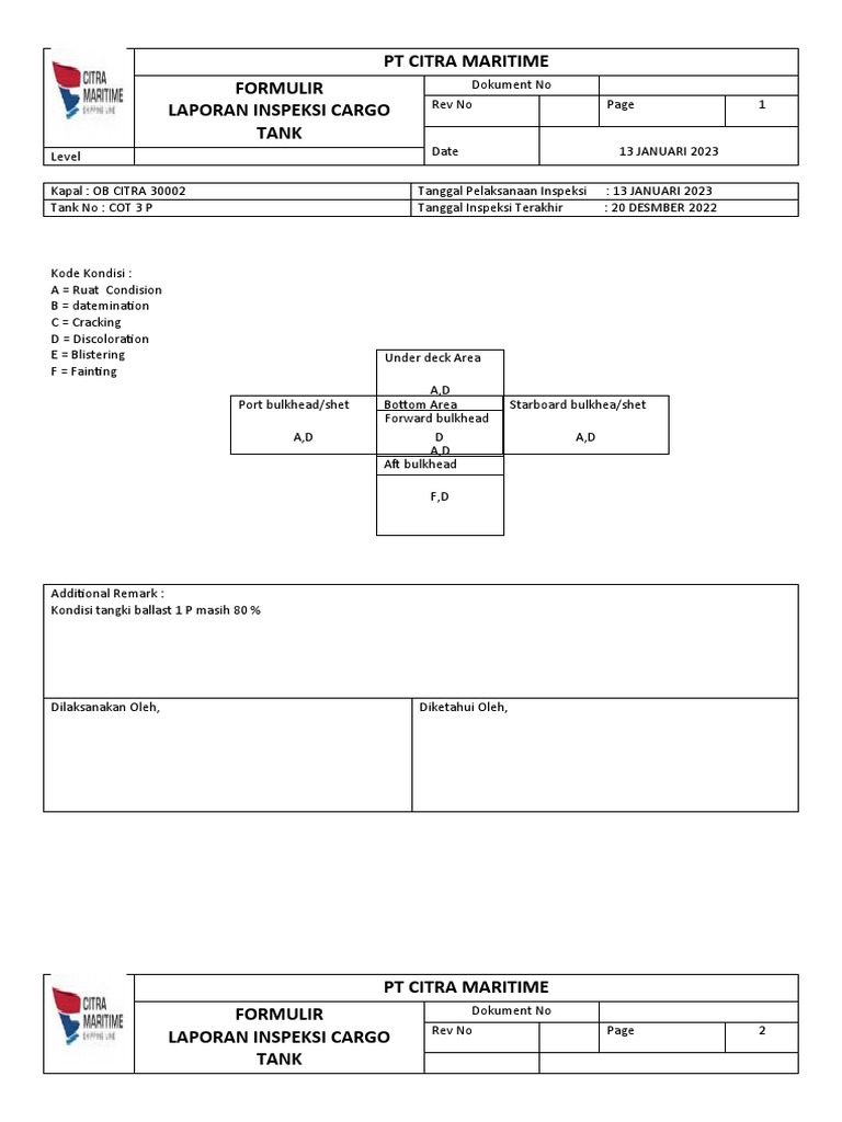 Cot Tank Inspection | PDF
