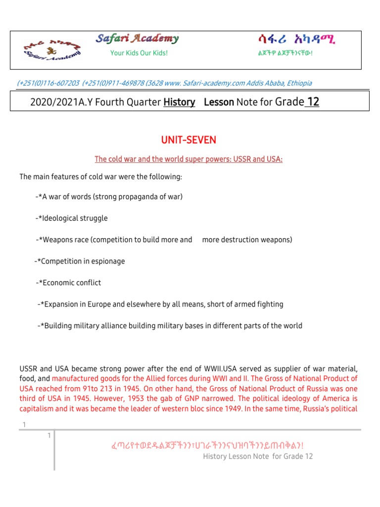 History Lesson Note For Grade 12 | PDF | Israel | World Politics