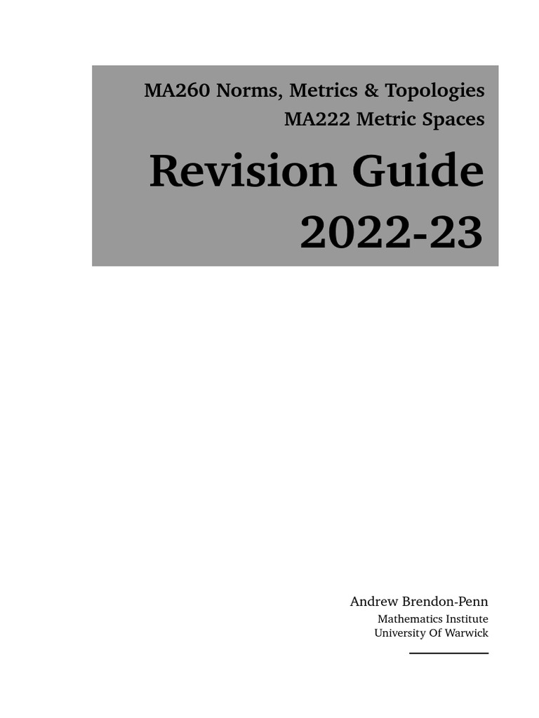 MA260 MA222 Revision Guide 2023 | PDF | Continuous Function | Compact Space