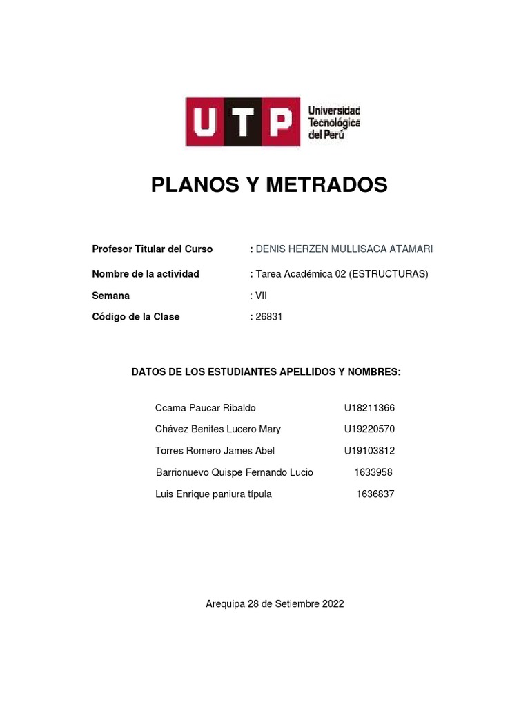 Planos y Metrados Ta2 Estructuras | PDF
