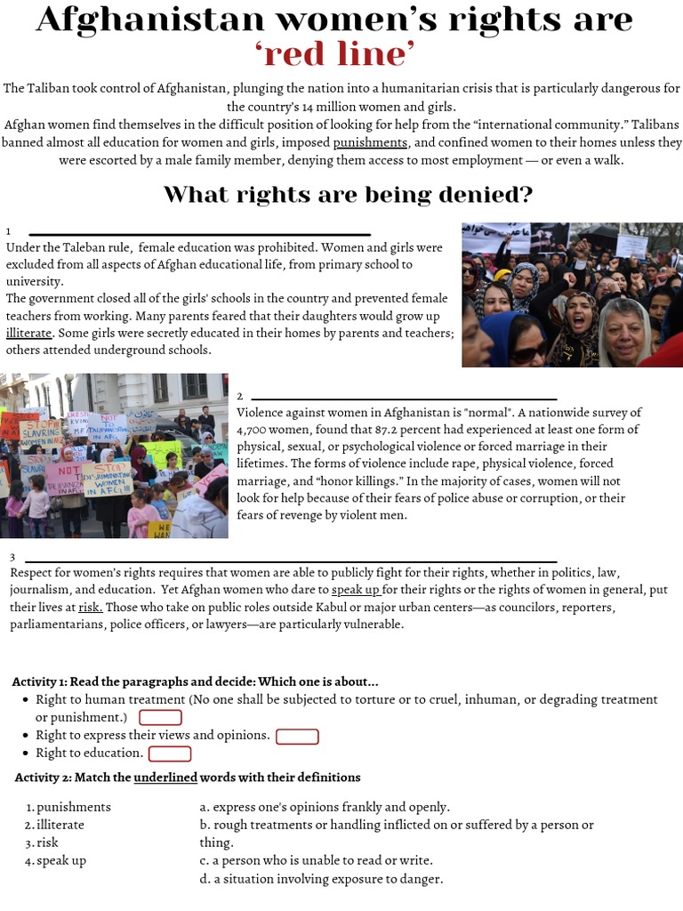 Afghanistan Reading Worksheet | PDF | Violence | Taliban