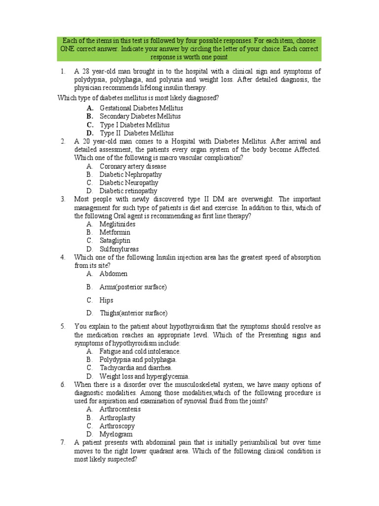 A. Gestational Diabetes Mellitus B. Secondary Diabetes Mellitus C. Type ...