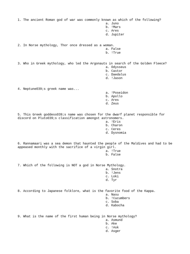 LAT168 Answer Key 4 | PDF | Greek Mythology | Deities
