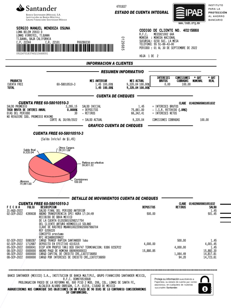 Estado de Cuenta Septiembre 2022 | PDF