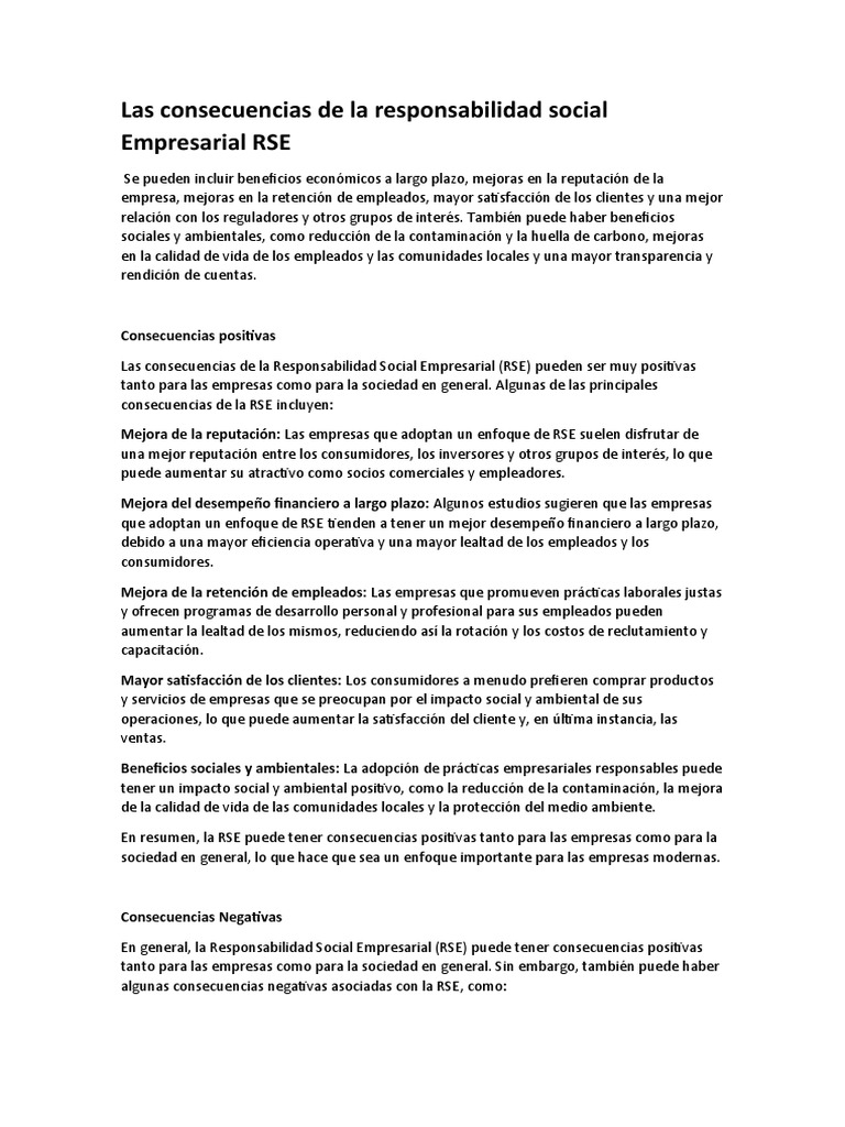 Impacto de la RSE en Empresas y Sociedad | PDF | Responsabilidad social ...