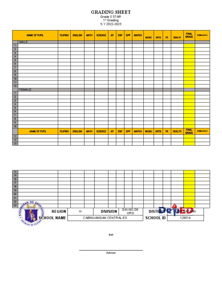 Grading Sheet | PDF