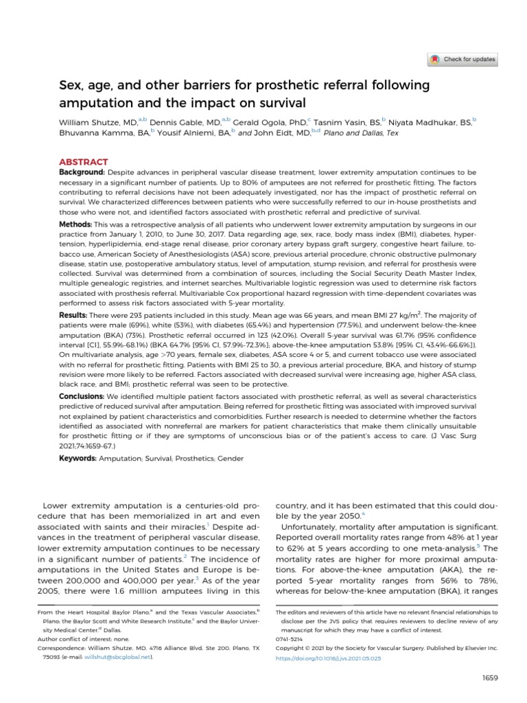 Sex Age And Other Barriers For Prosthetic Referral Following