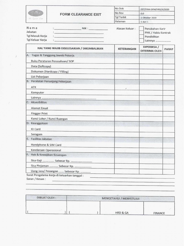 Exit Form Hanin | PDF