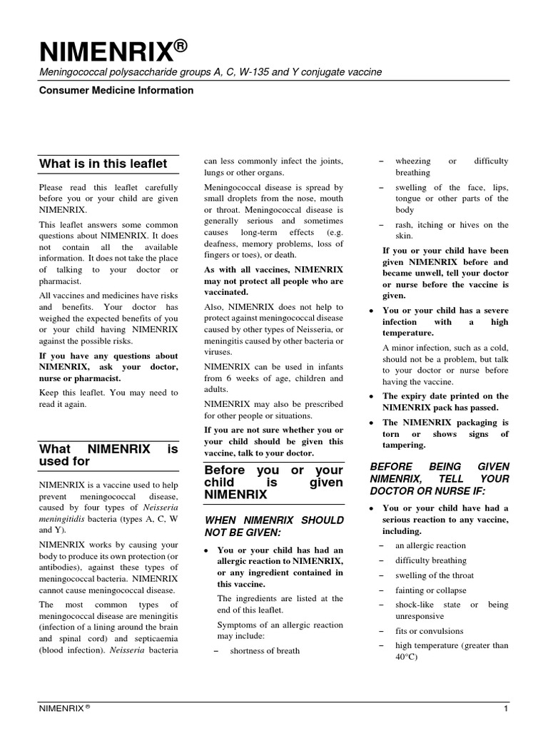 Nimenrix | PDF | Vaccines | Drugs