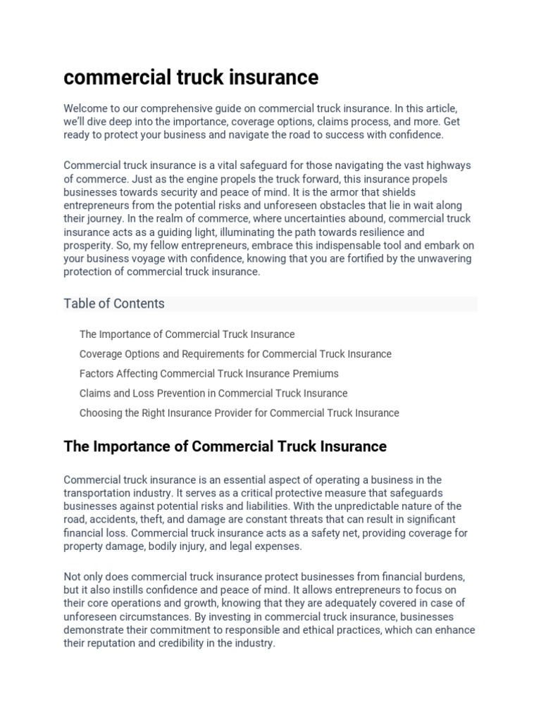 Guide to Commercial Truck Insurance | PDF | Business | Finance & Money ...
