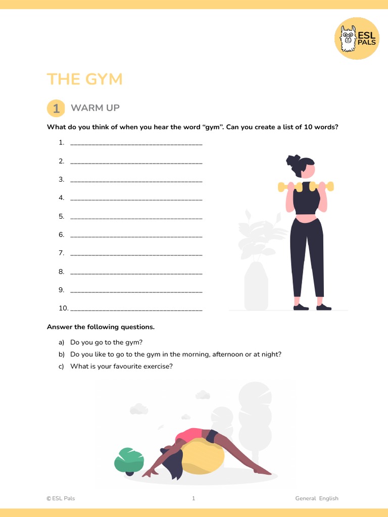 ESL Gym Vocabulary and Activities Guide | PDF | Personal Trainer | Gym