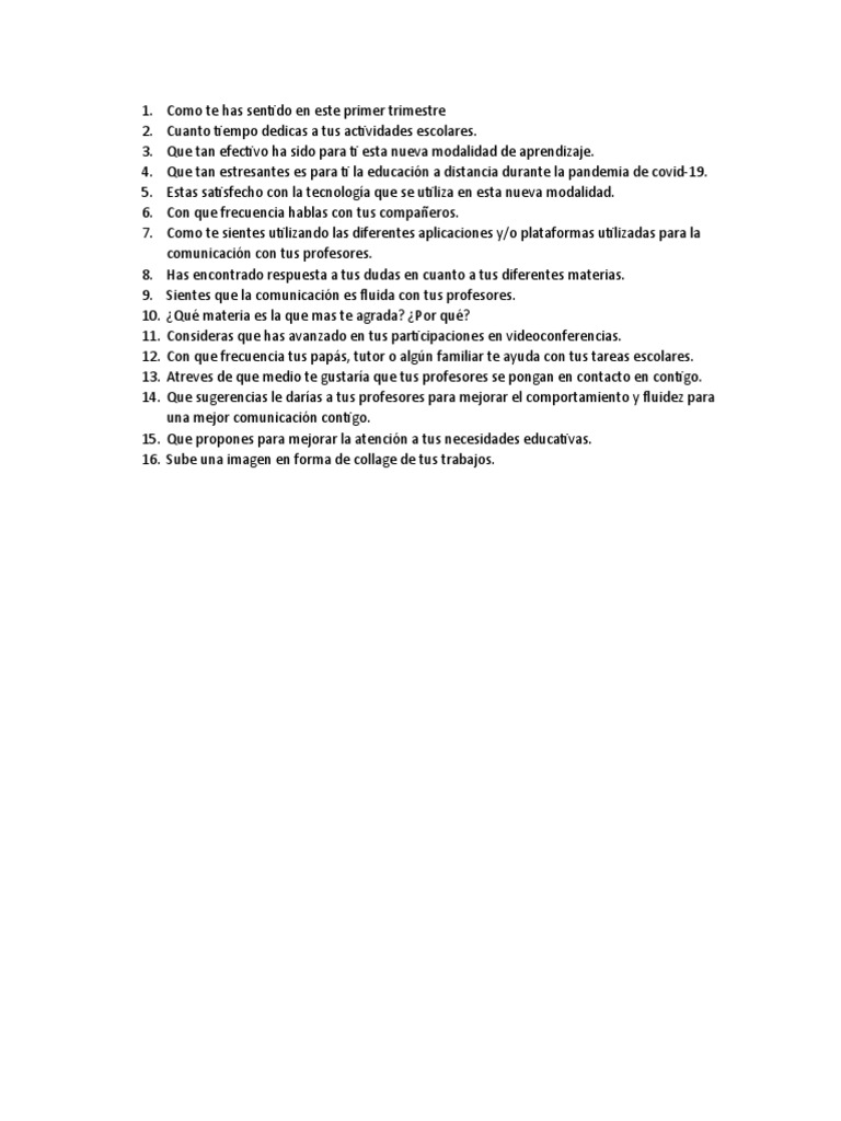 Preguntas para La Evaluacion de Los Alumnos | PDF