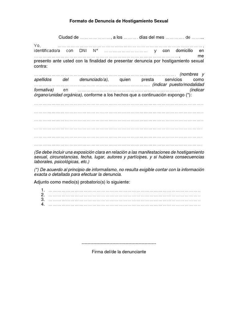 Formato de Denuncia de Hostigamiento Sexual | PDF