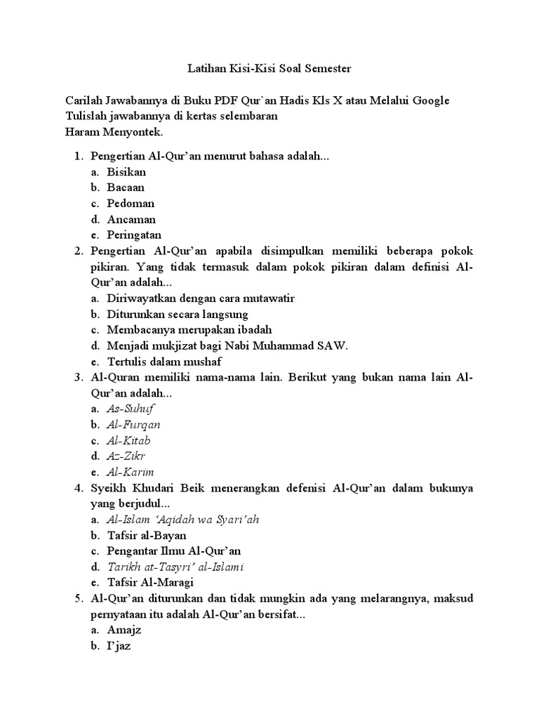 Latihan Kisi-Kisi Soal Semester | PDF