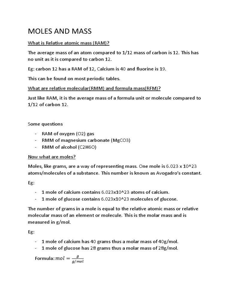 Moles and Mass | PDF