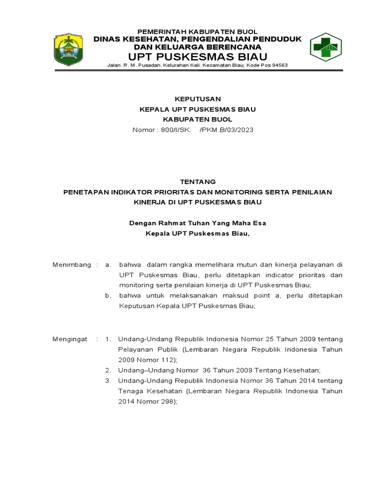 SK Tentang Penetapan Indikator Dan Target Pencapaian Kegiatan Program ...