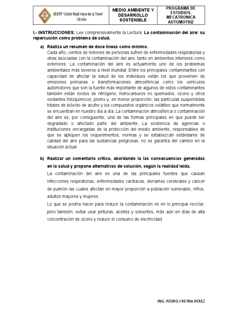 Practica Calificada 05 | PDF | Contaminación | La contaminación del aire