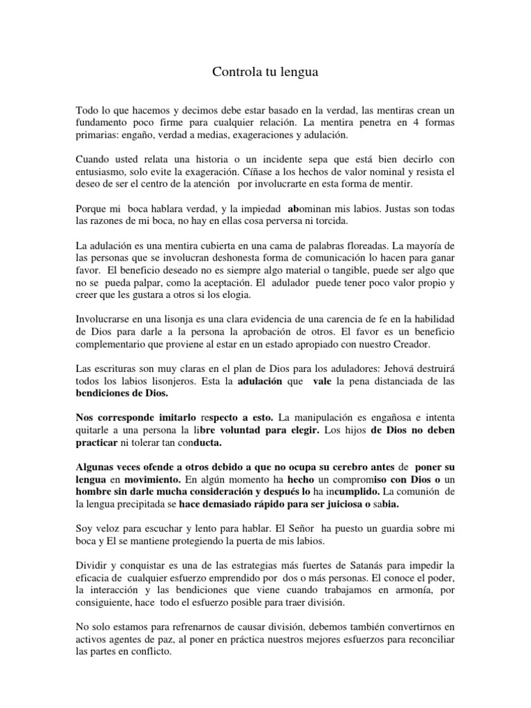 Controla tu lengua según Santiago 3:6 | PDF | Verdad | Dios