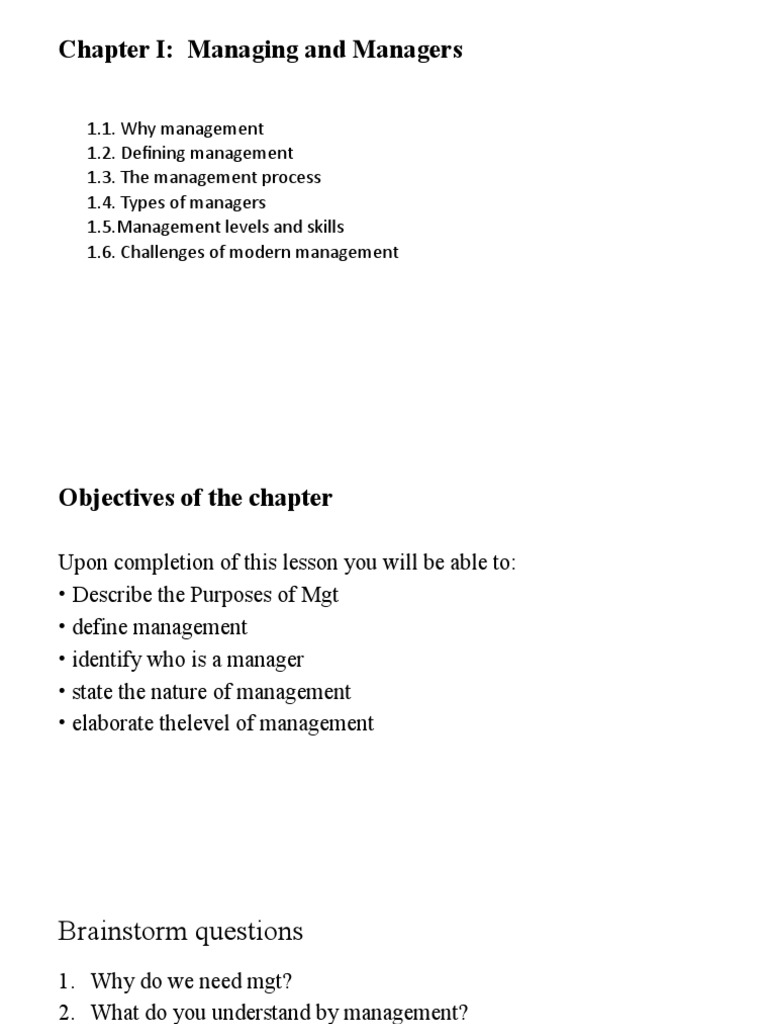 Chapter I Managment | PDF | Goal | Hierarchy
