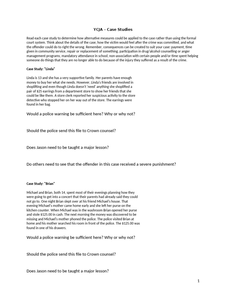 YCJA Case Studies: Alternative Measures | PDF | Crimes | Crime & Violence