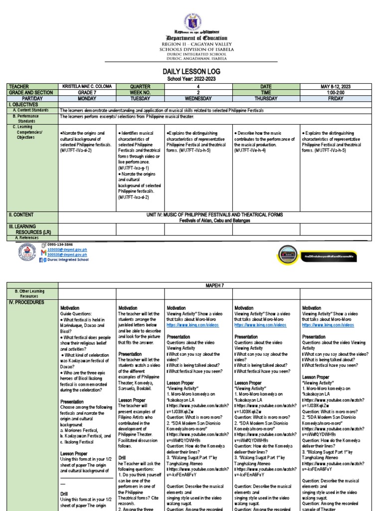 Daily Lesson Log: School Year: 2022-2023 | PDF | Learning | Behavior Modification