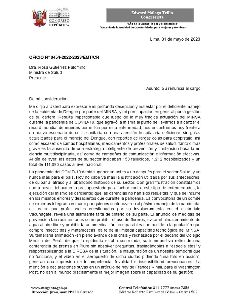 Oficio #0454-2022-2023 Minsa (R) | PDF | Especialidades Medicas | Ciencias de la Salud