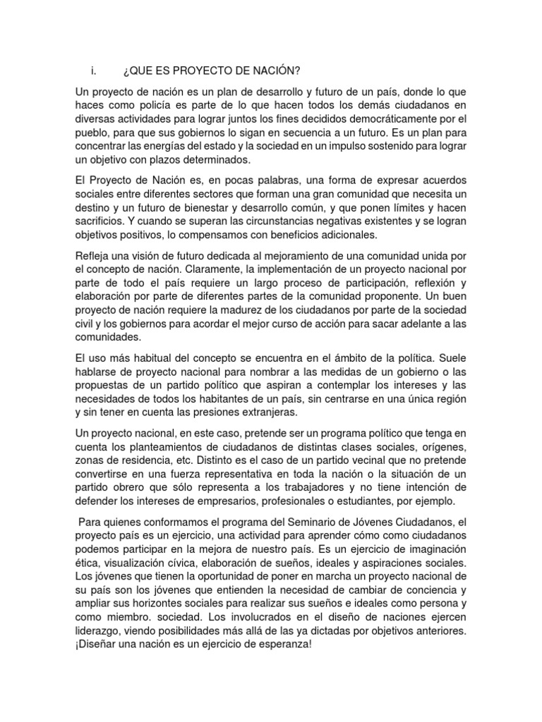 Que Es Proyecto de Nación | PDF | Nación | Nacionalismo