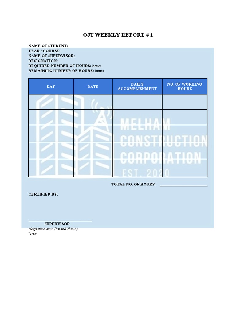 OJT Weekly Report Template | PDF