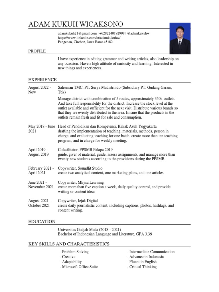 CV-Adam Kukuh Wicaksono | PDF | Cognition | Learning