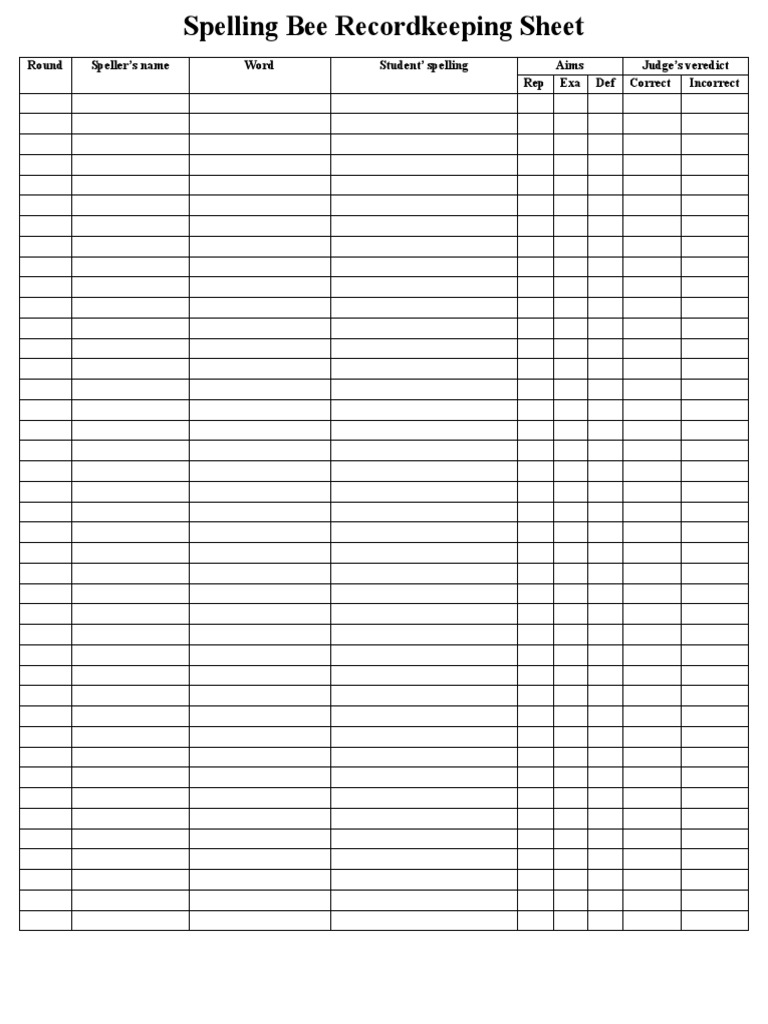 Spelling Bee Scorekeeping Template | PDF