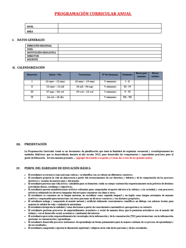 Programación Curricular Anual | PDF | Aprendizaje
