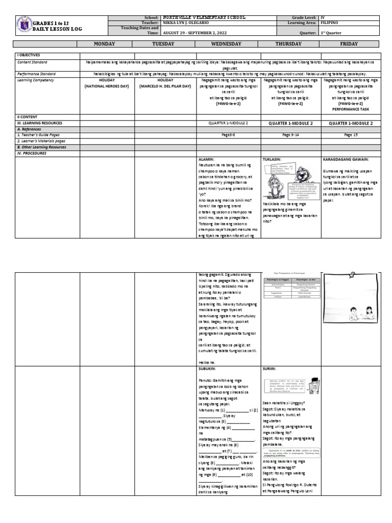 DLL Filipino 4 Q1 W2 | PDF